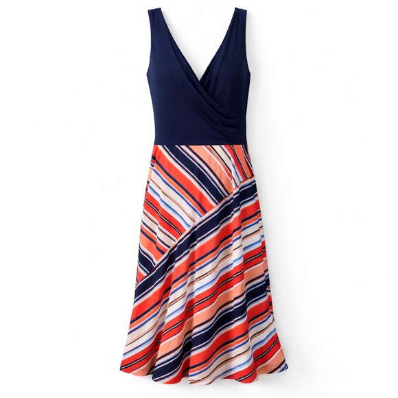 Haley 23 | Dresses | Haley 23 Striped Midi Dress Sleeveless Wrap Style ...